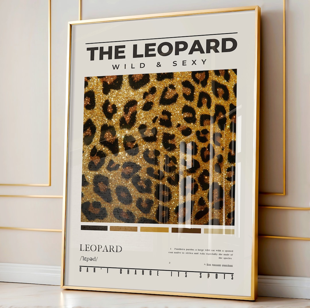 Leopard Wall Art, Shiny Leopard Pattern Print, Preppy Typography Above ...