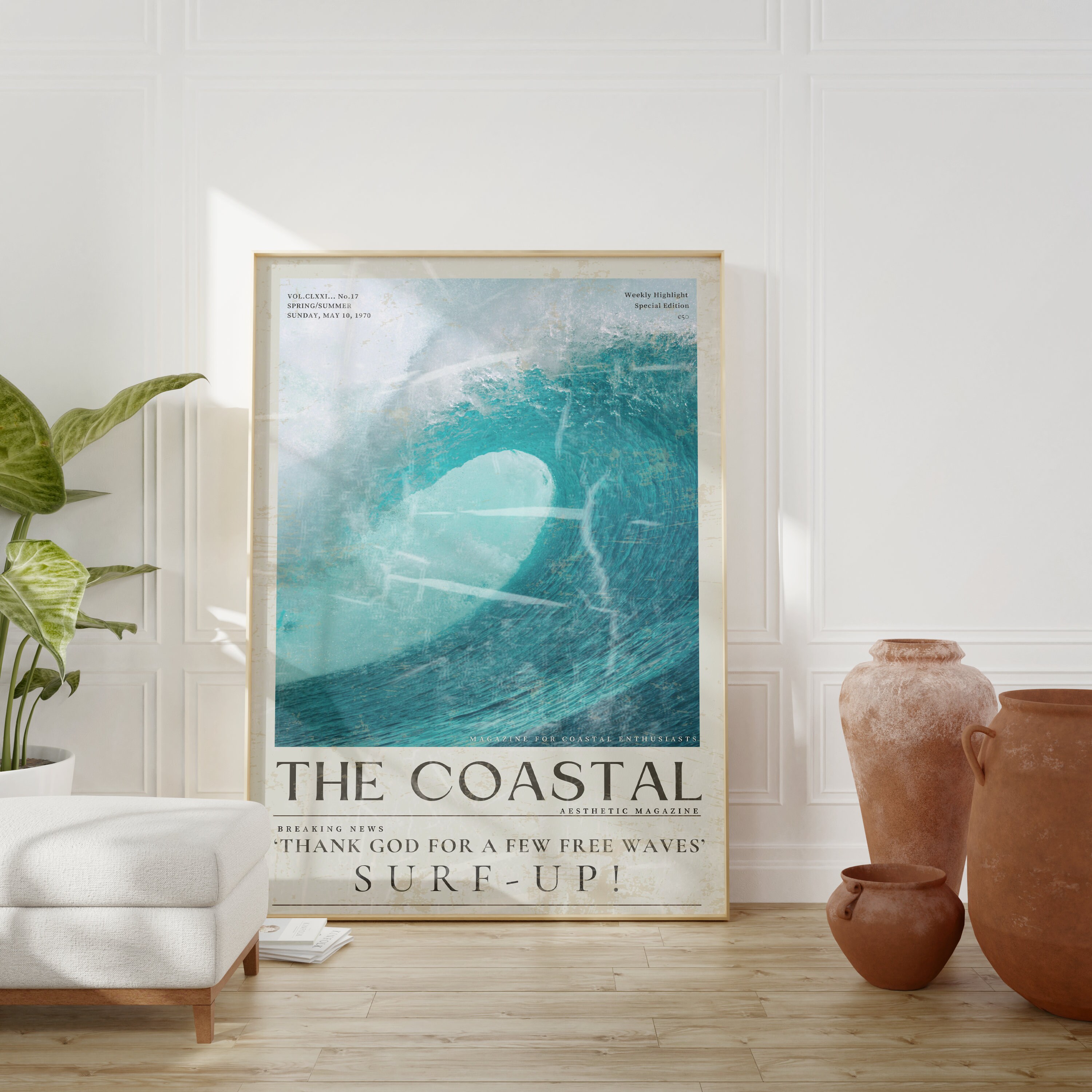 Blue Coastal Life Surf up Vintage Newspaper Print, 70's Surf Wall Art ...