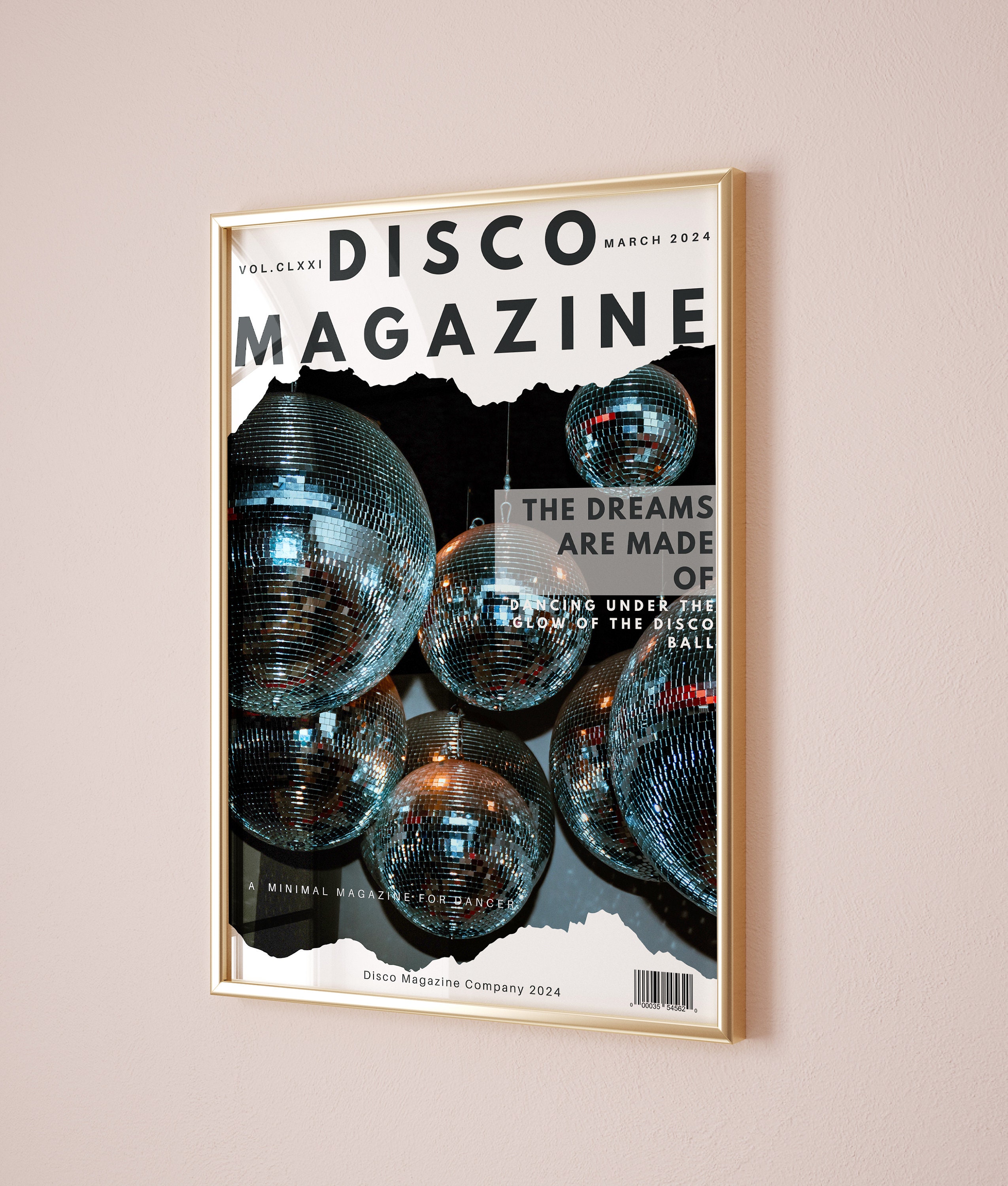Disco Magazine Cover Wall Art, Disco Ball Print, Black and White Bar ...