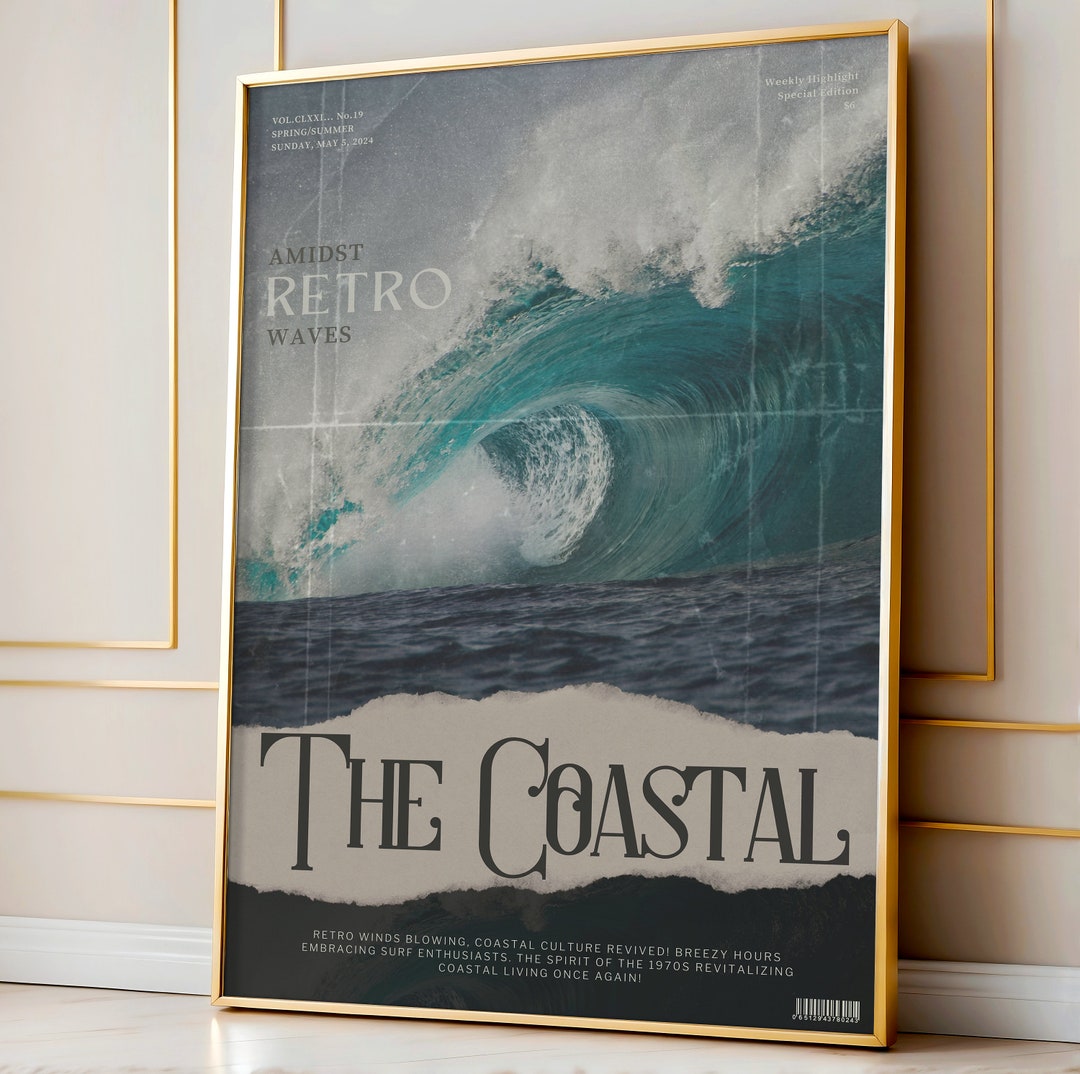 Retro Coastal Life Surf Magazine Print Surf up Wall Art, Ocean Wave ...