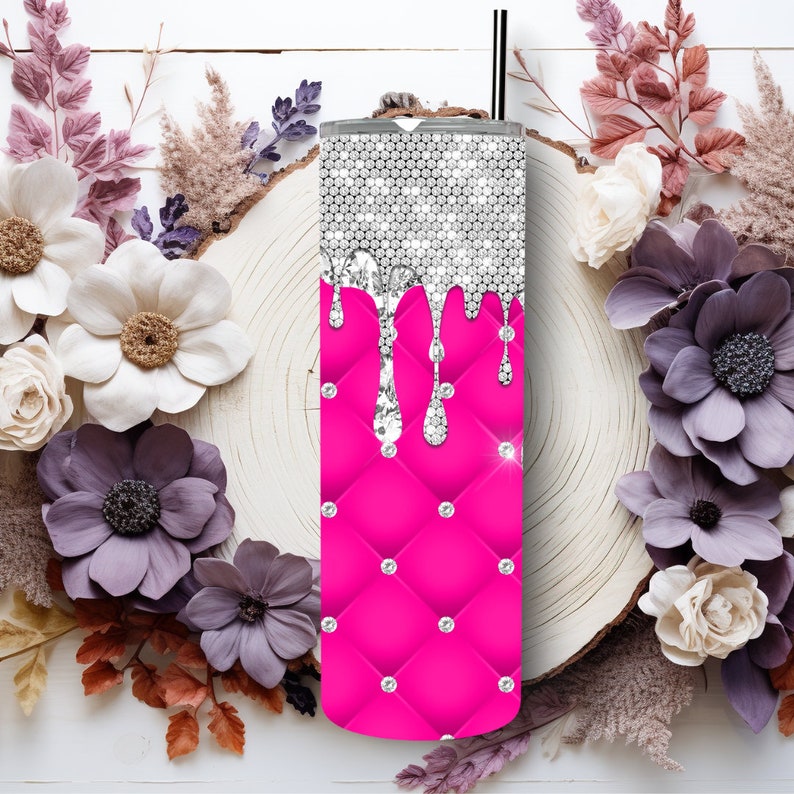 Fuchsia Pink Diamond Drip Luxury Glam 3-d Tumbler Template Wrap ...