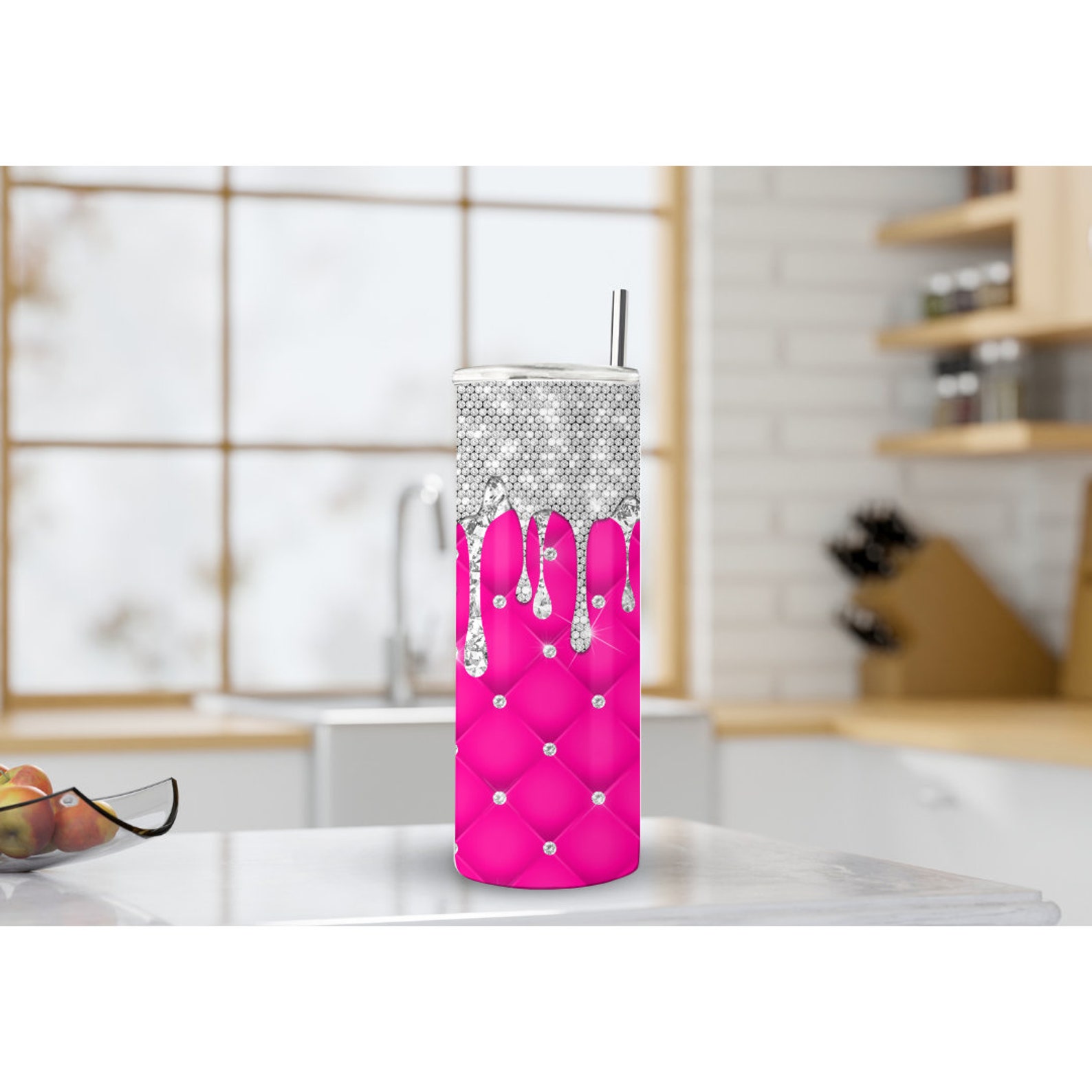 Fuchsia Pink Diamond Drip Luxury Glam 3-d Tumbler Template Wrap ...