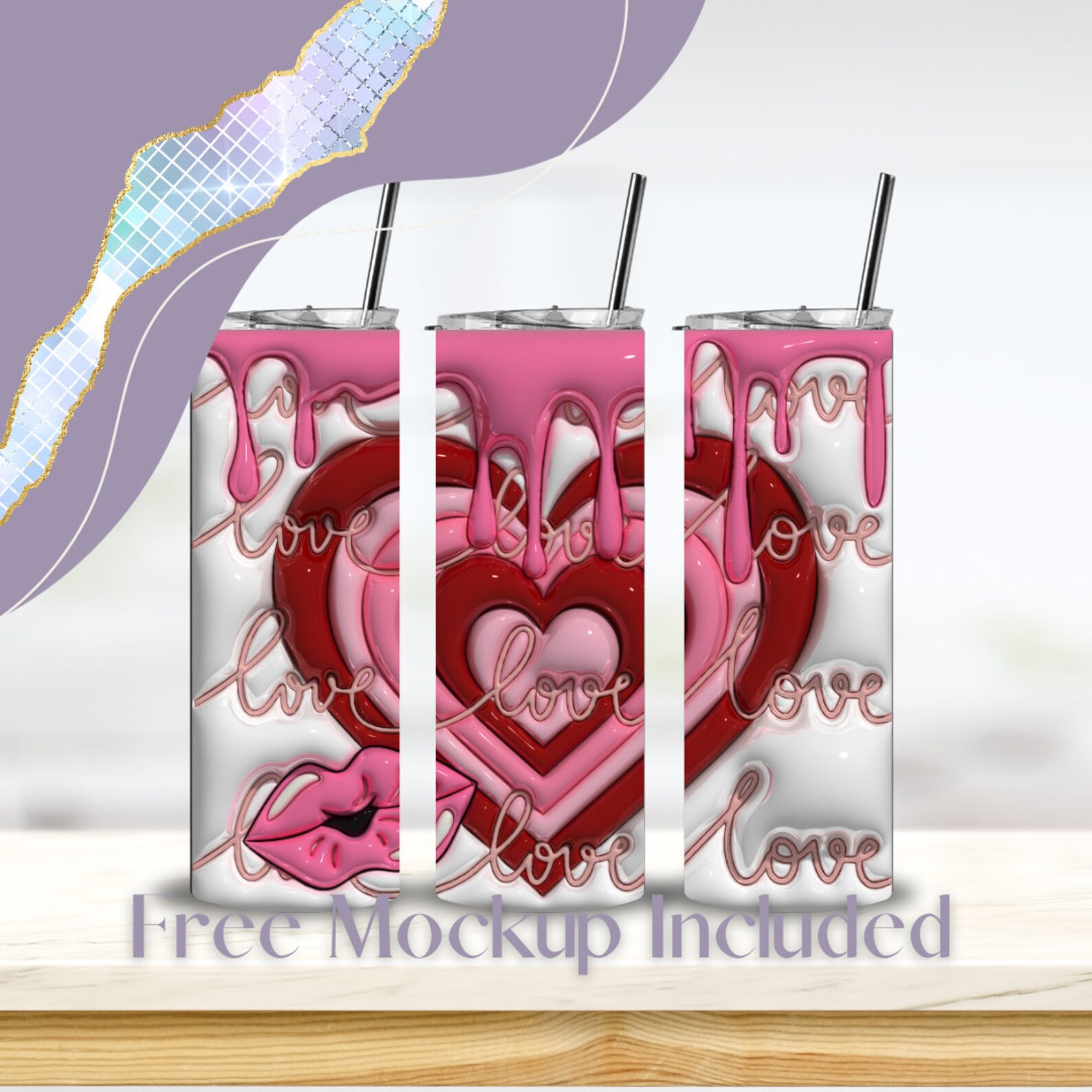 3D Puff Inflated Heart Valentines Day Tumbler Wrap / - Etsy