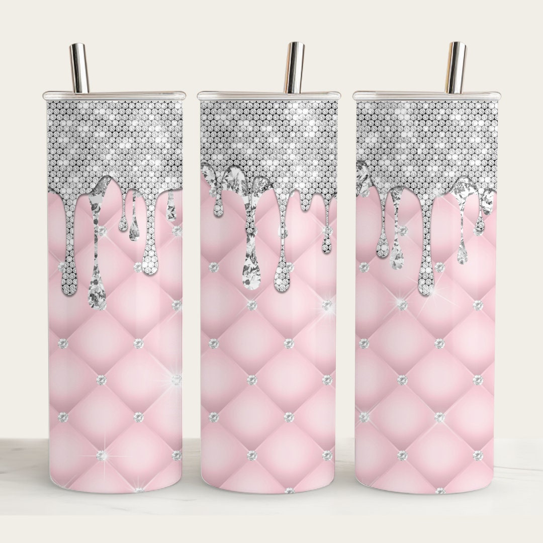 Soft Pink Diamond Drip Luxury Glam 3-d Tumbler Template Wrap, Straight ...