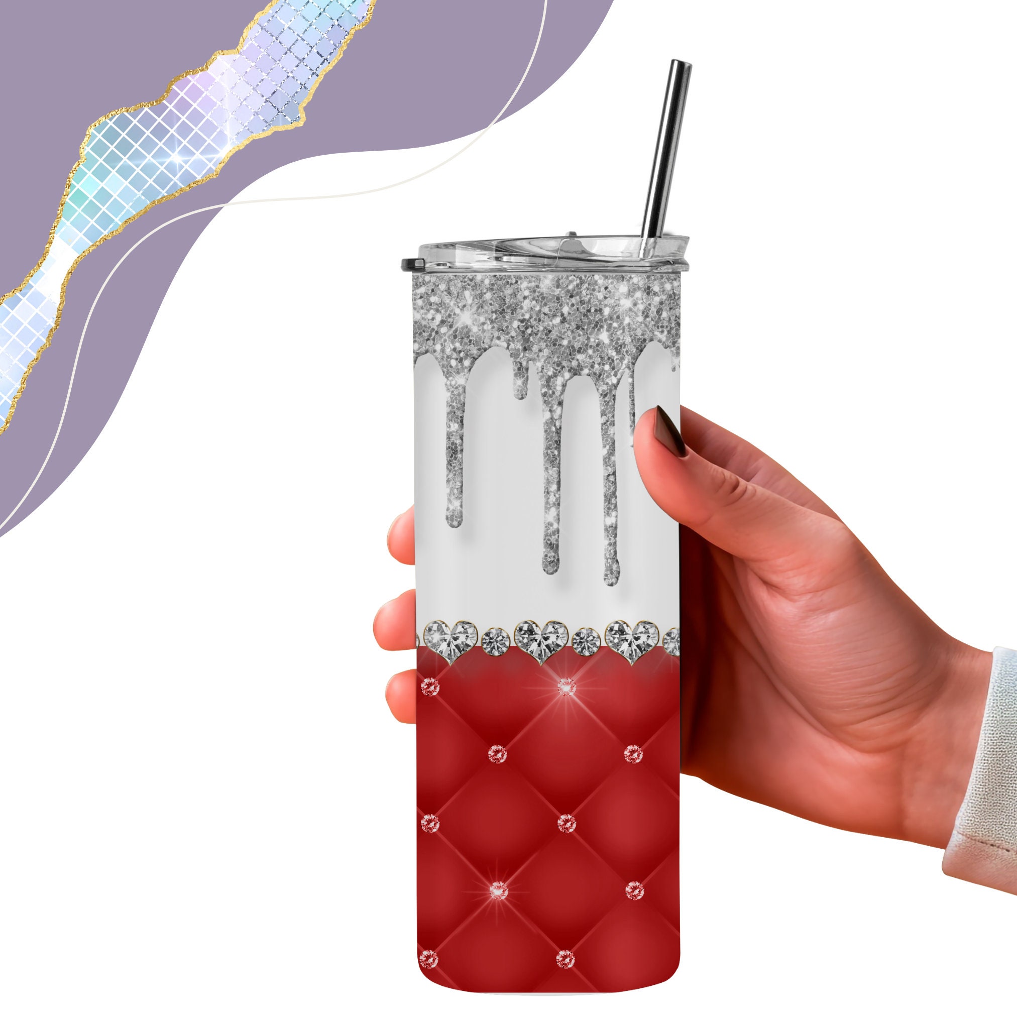 Half Red Glam 3-d Tumbler Template Wrap / Straight 20 Oz Tumblers ...