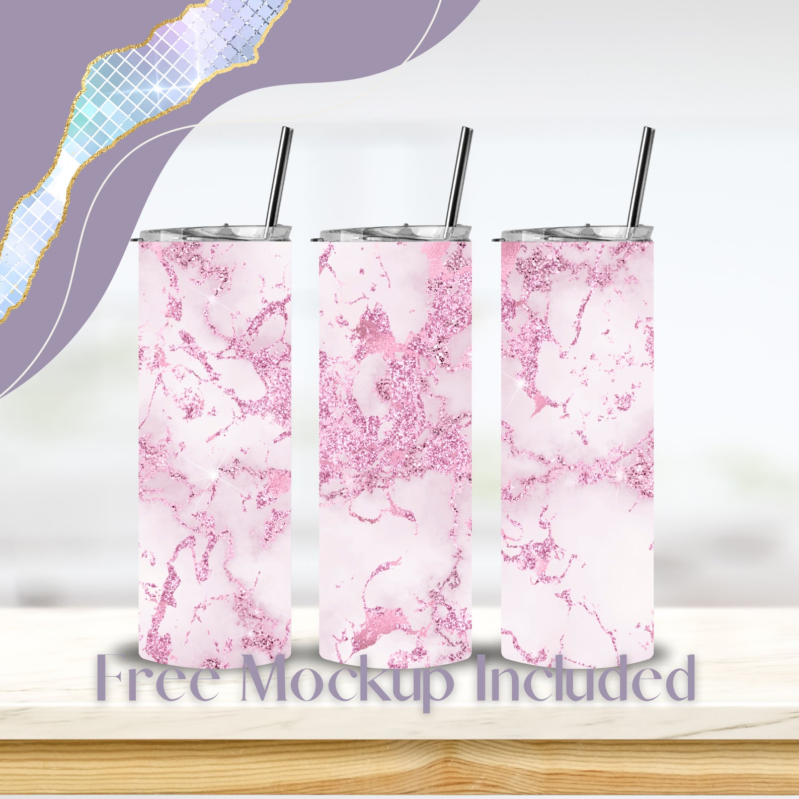 Pink Metallic Marble Tumbler Template Wrap / Bridesmaids Glam Tumbler ...