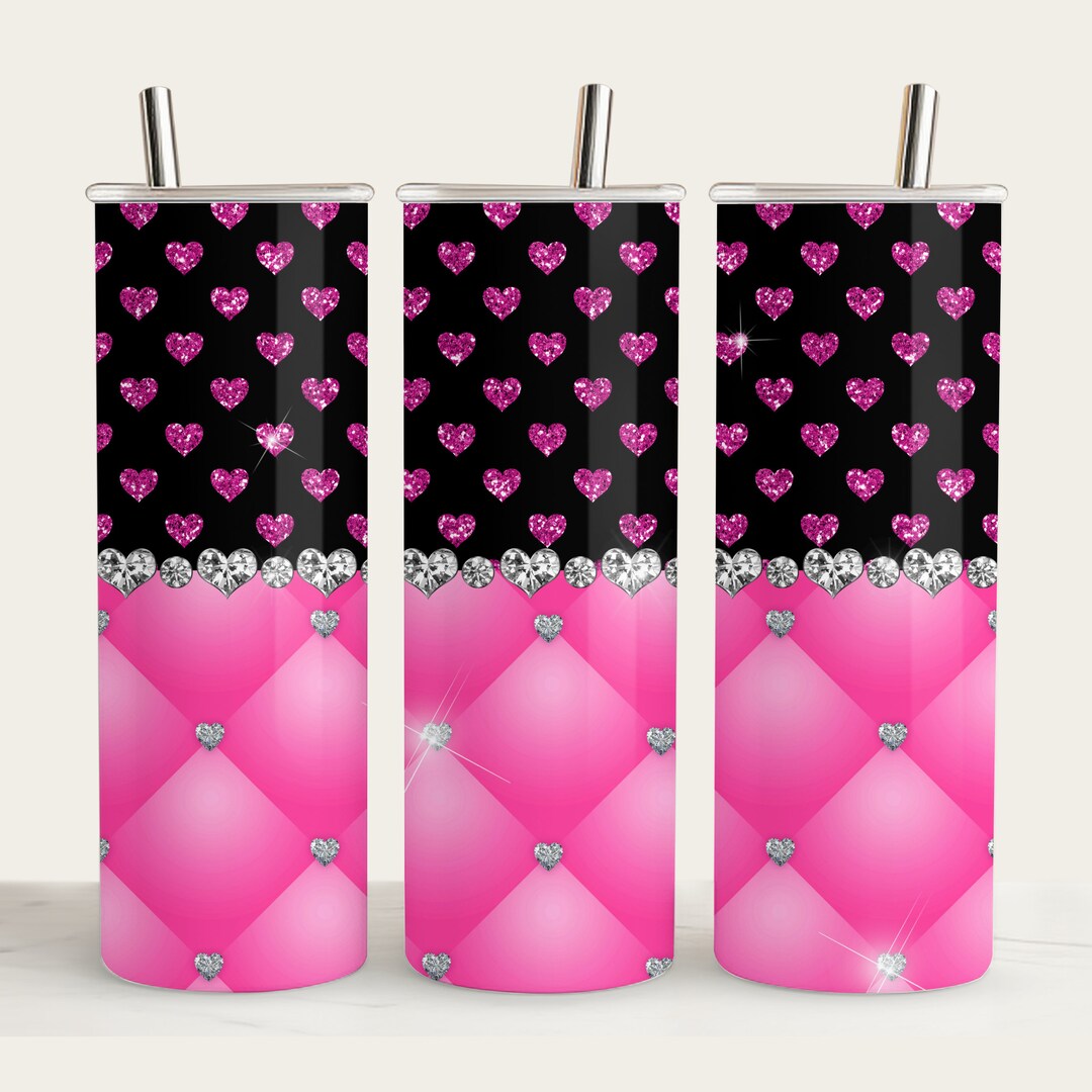 Half Fuchsia Pink Glam Tumbler Template Wrap / Sublimation PNG / Glam ...