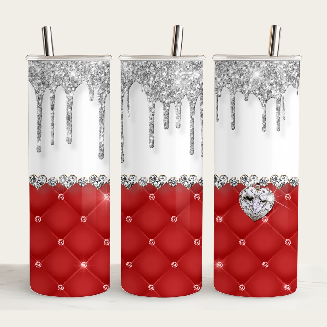 Half Red Glam 3-d Tumbler Template Wrap / Straight 20 Oz Tumblers ...