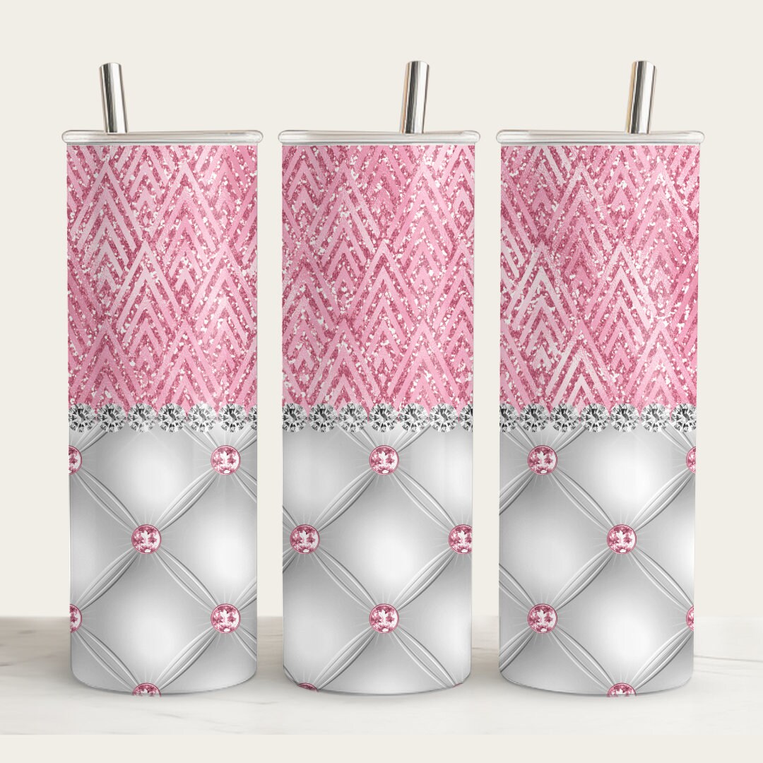 Half Pink Glitter Glam 3-d Tumbler Template Wrap / Sublimation ...