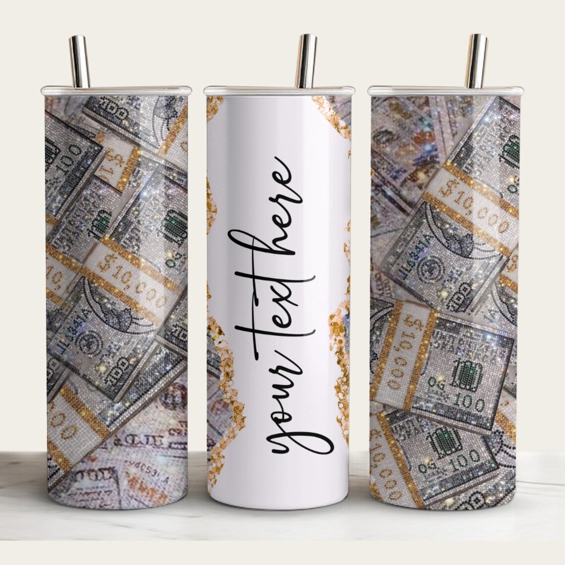 Money Tumbler Wrap: Custom Name Bling Design (PNG) - Etsy
