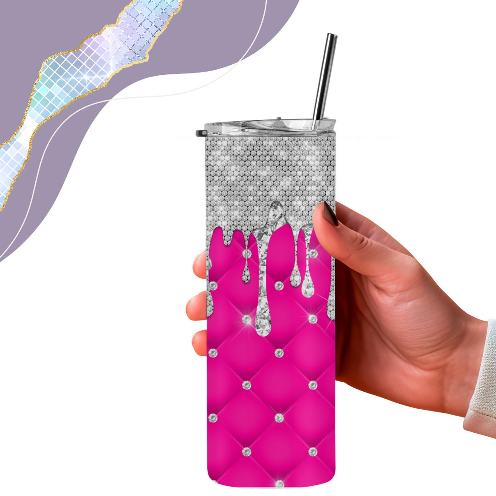 Fuchsia Pink Diamond Drip Luxury Glam 3-d Tumbler Template Wrap ...