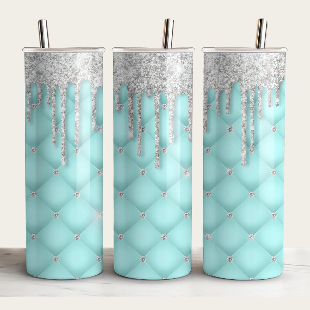 Light Turquoise Blue Glam Tumbler Template Wrap / Straight 20 Oz ...