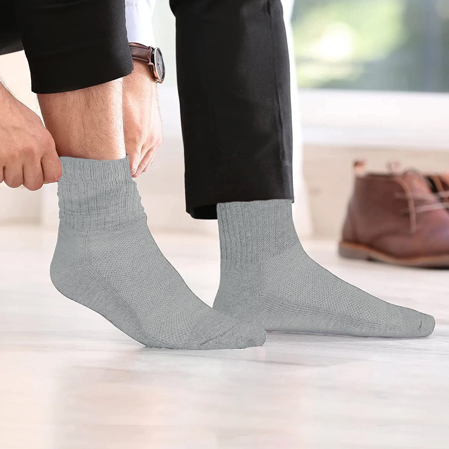 3 Pairs Mens Grey Solid Sports Athletic Work Crew Long Cotton Socks - Etsy