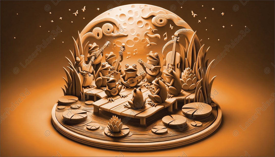 Musical Frogs Laser Engrave Image | Laser Burn PNG File | 3D Laser ...