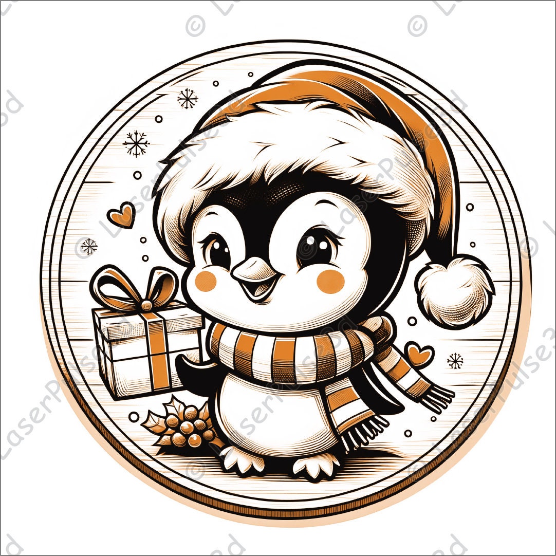 Cute Penguin Laser Engrave Image | Laser Burn PNG File | 3D Laser Ready ...