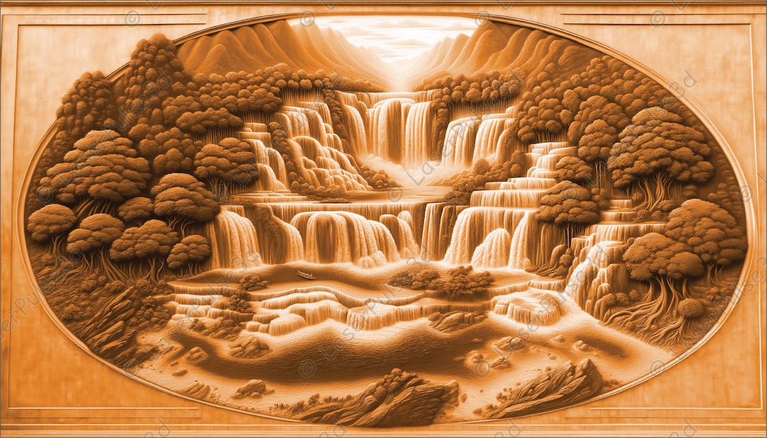 Beautiful Waterfall Laser Engrave Image | Laser Burn PNG File | 3D ...