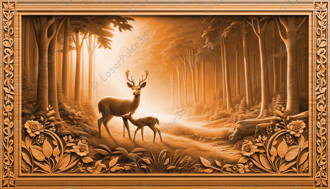 Deer and Fawn Laser Engrave Image | Laser Burn PNG File | 3D Laser ...