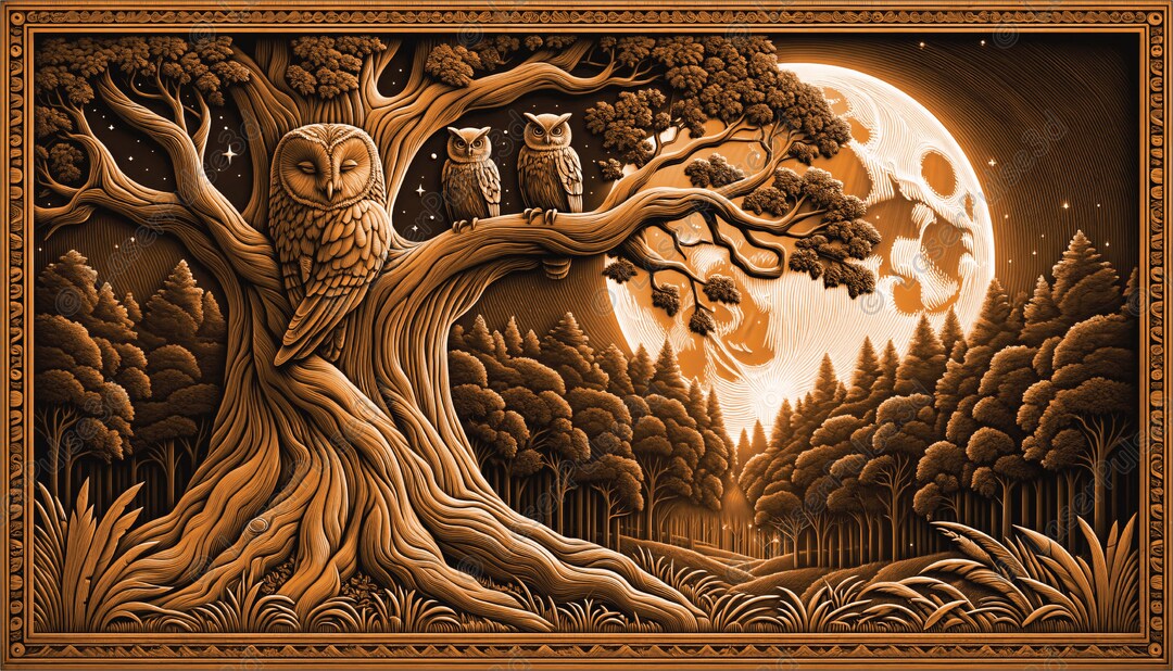Owl in Night Sky Laser Engrave Image | Laser Burn PNG File | 3D Laser ...