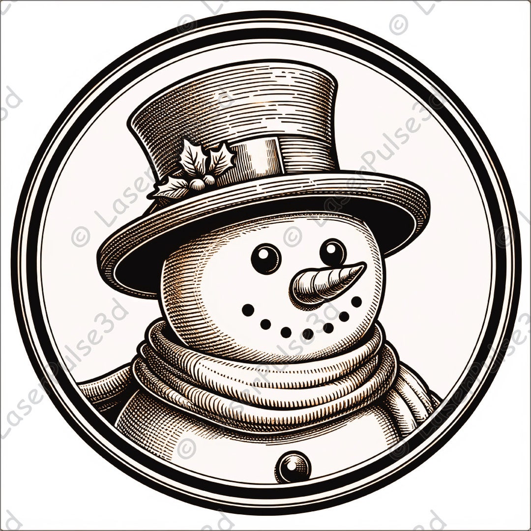 Snowman With Hat Laser Engrave Image | Laser Burn PNG File | 3D Laser ...