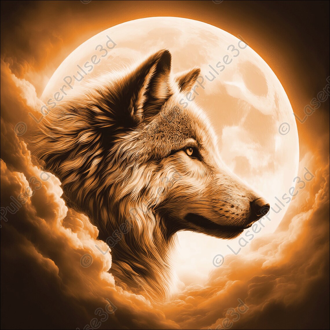 Wolf in Moonlight Laser Engrave Image | Laser Burn PNG File | 3D Laser ...
