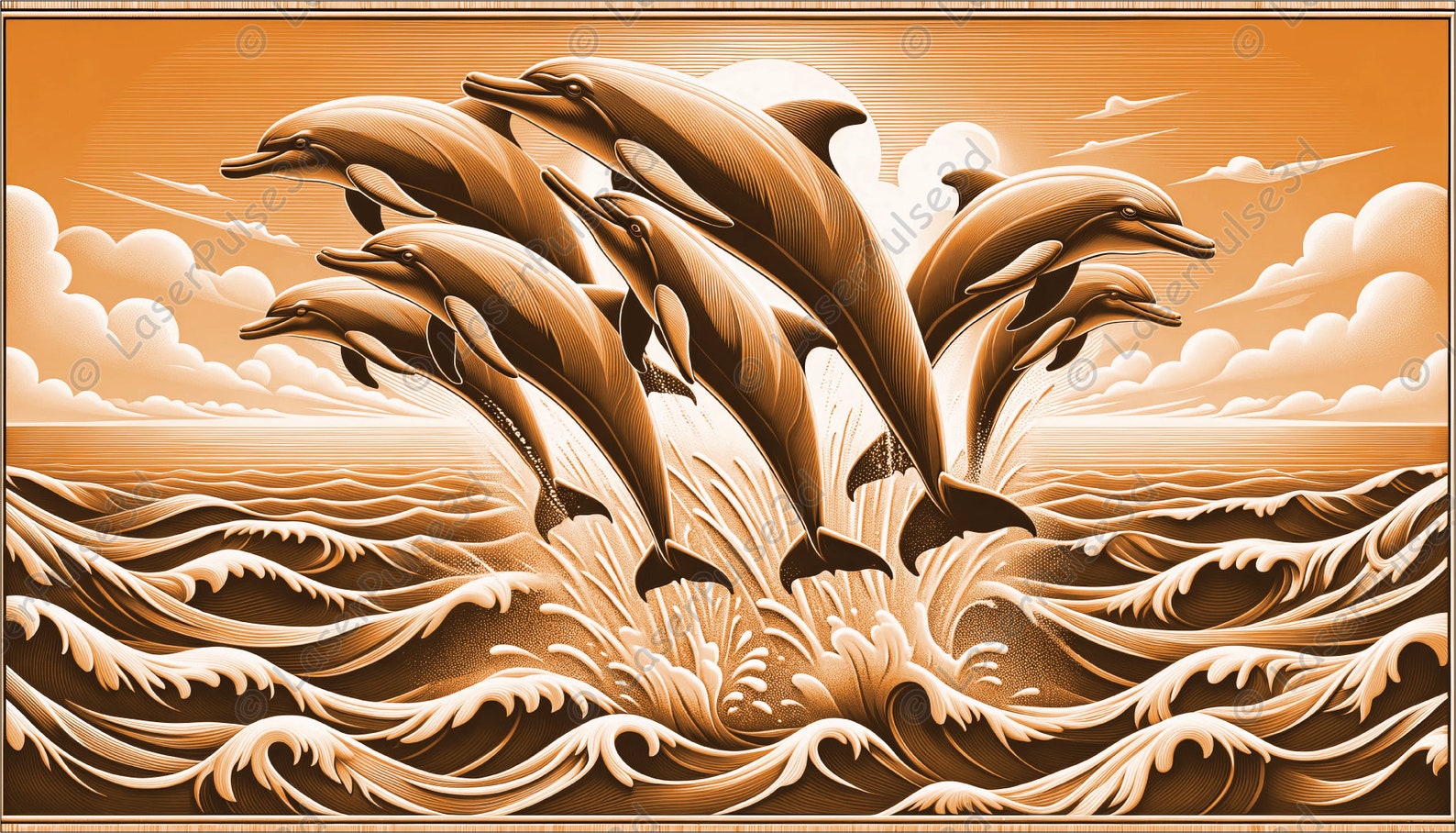 School of Dolphins Laser Engrave Image Laser Burn PNG File 3D Laser ...