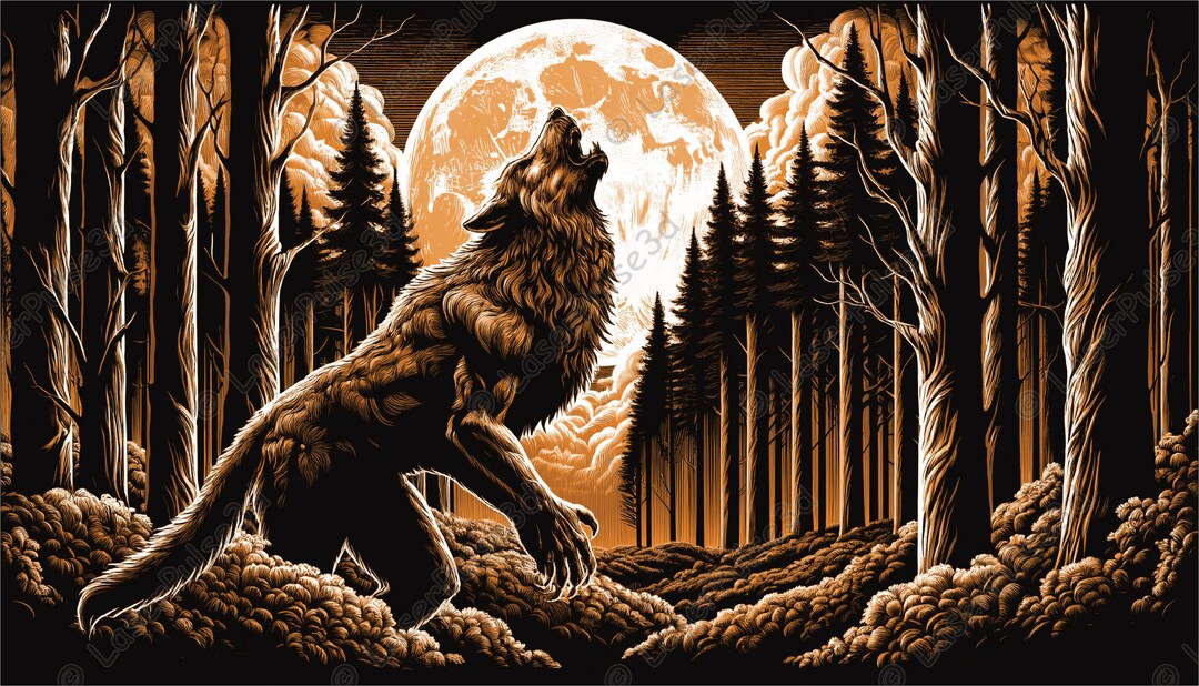Werewolf Howling Laser Engrave Image | Laser Burn PNG File | 3D Laser ...