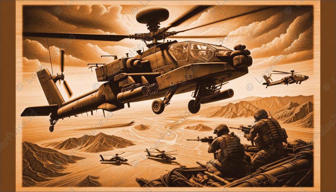 Apache Helicopter Laser Engrave Image | Laser Burn PNG File | 3D Laser ...
