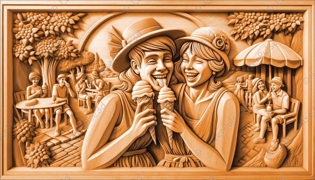 Couple Enjoying Ice Cream Laser Engrave Image | Laser Burn PNG File ...