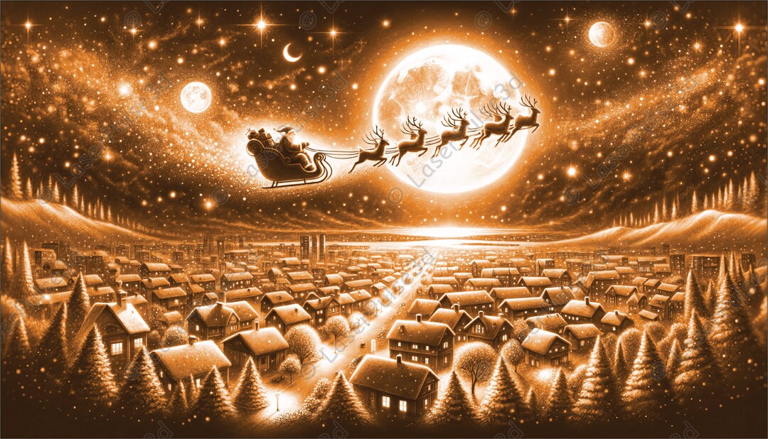 Santa Riding Sleigh Laser Engrave Image | Laser Burn PNG File | 3D ...