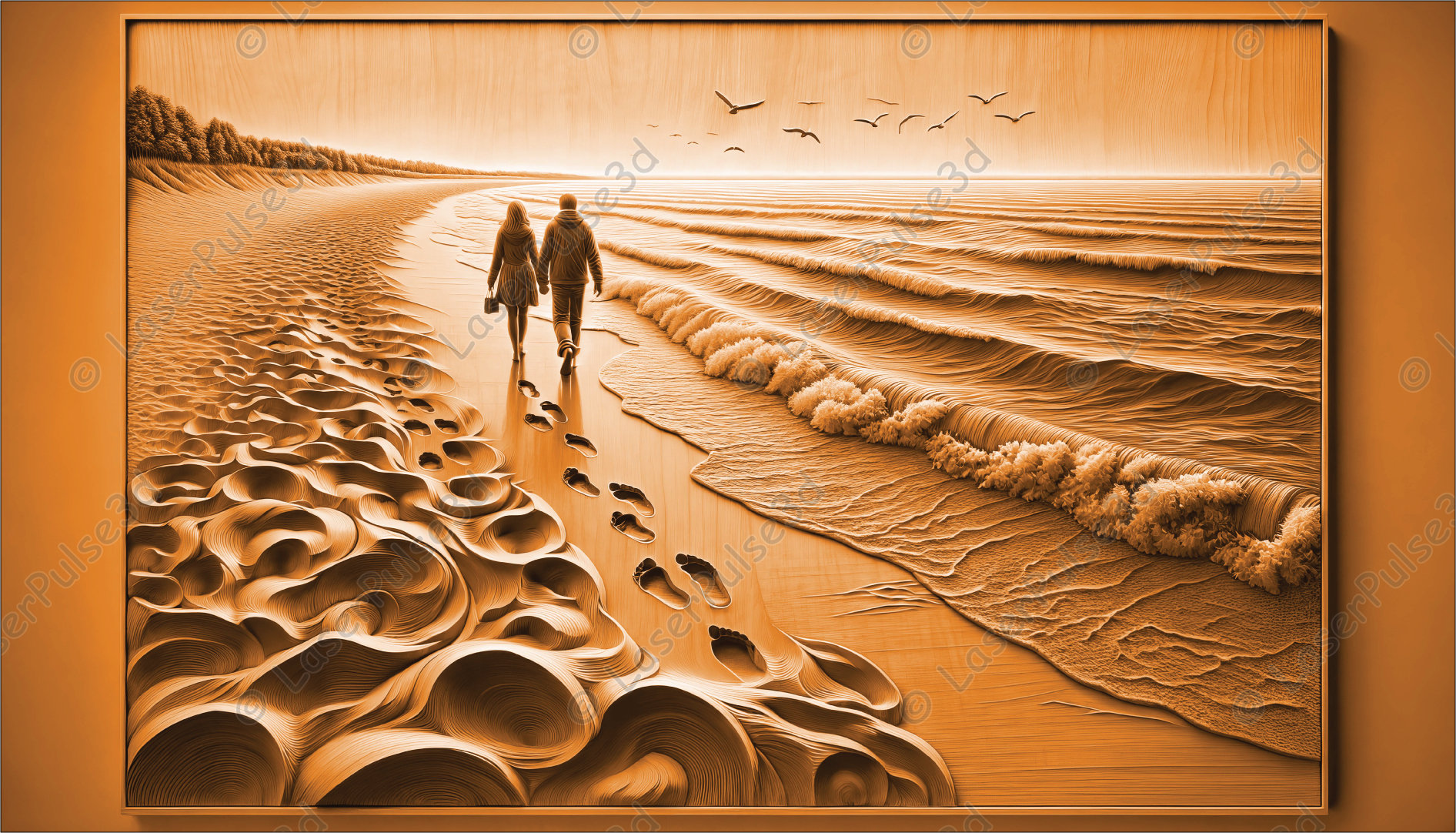 Walking Along Beach Laser Engrave Image | Laser Burn PNG File | 3D ...