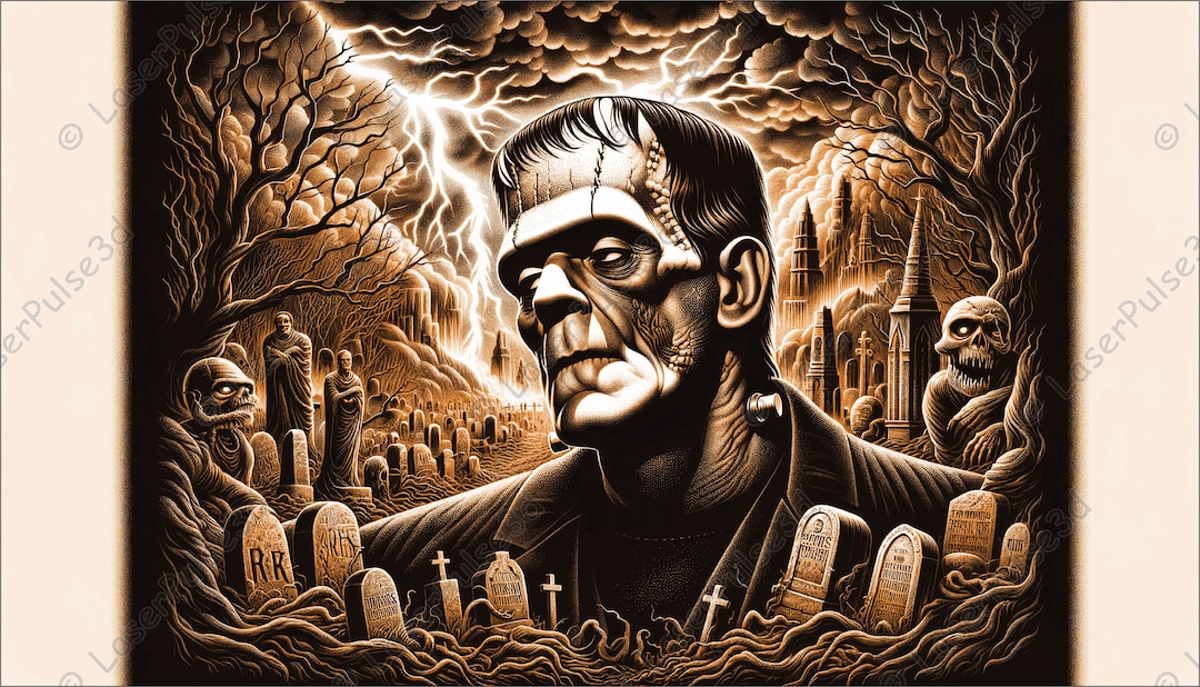 Frankenstein Monster Laser Engrave Image | Laser Burn PNG File | 3D ...