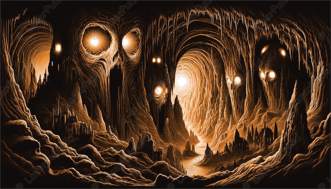 Foreboding Cave Glowing Eye Laser Engrave Image | Laser Burn PNG File ...