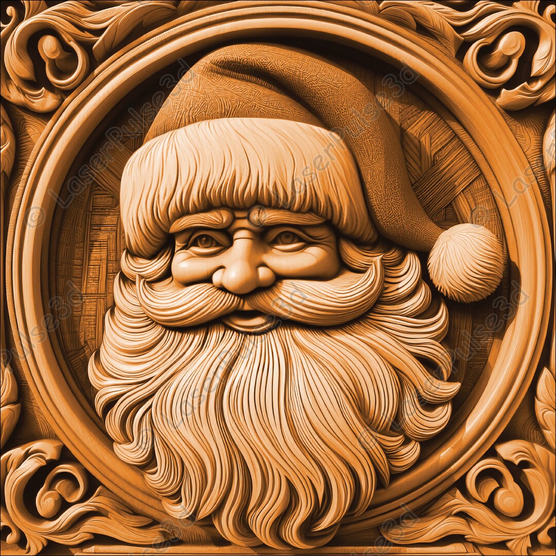 Santa Claus Portrait Laser Engrave Image | Laser Burn PNG File | 3D ...
