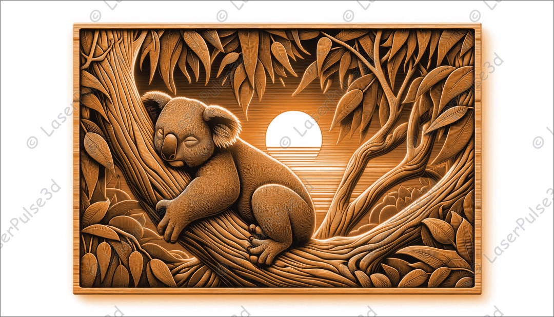 Sleepy Koala Laser Engrave Image Laser Burn PNG File 3D Laser Ready ...