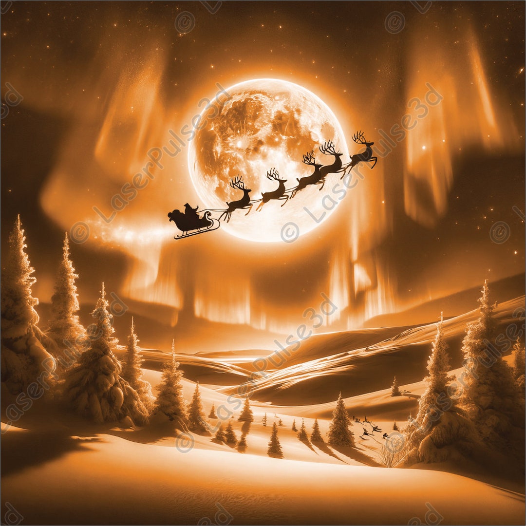 Santa Sleigh Laser Engrave Image | Laser Burn PNG File | 3D Laser Ready ...