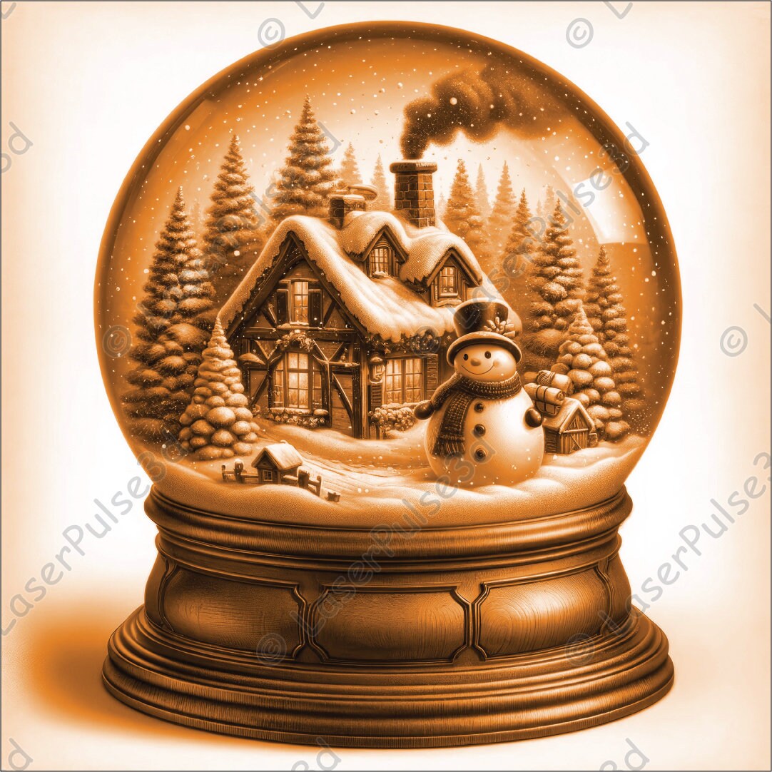 Snowman in Snow Globe Laser Engrave Image | Laser Burn PNG File | 3D ...