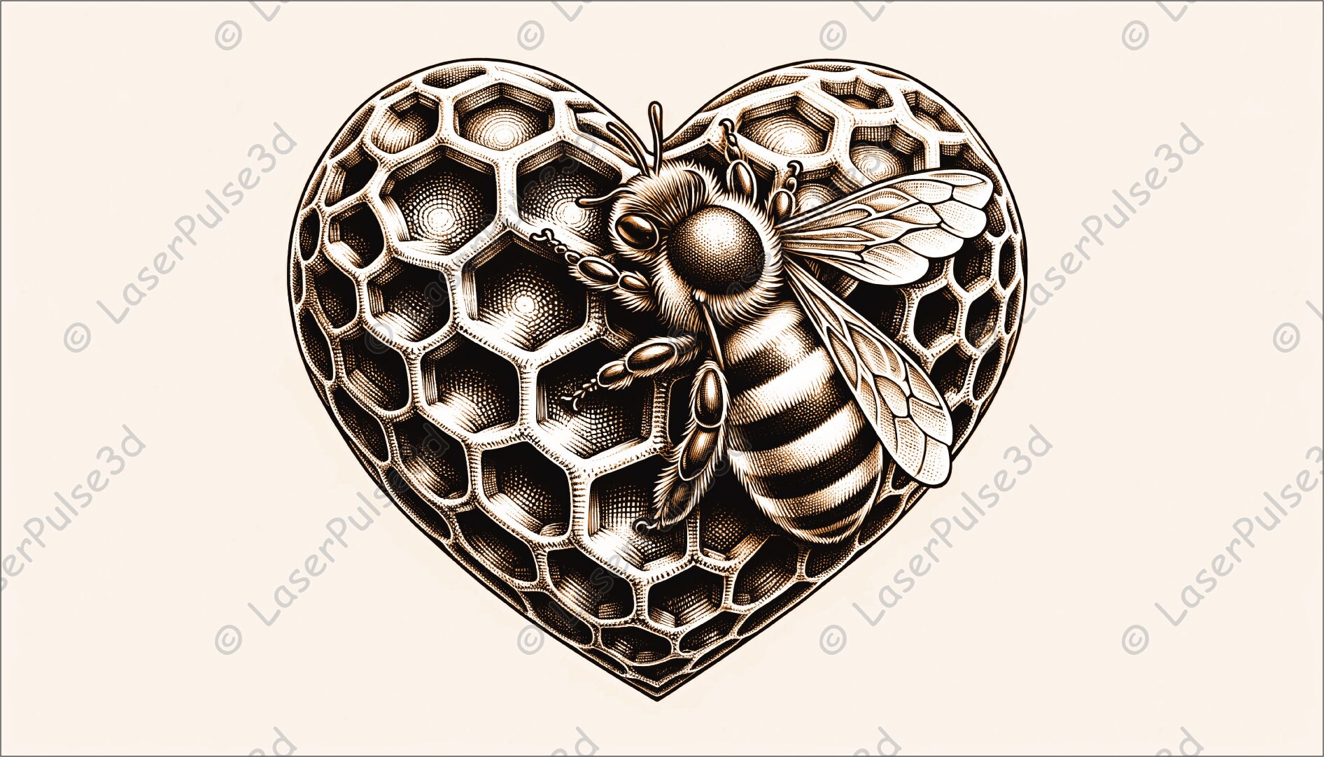 Honey Bee Heart Valentines Laser Engrave Image Laser Burn PNG File 3D ...
