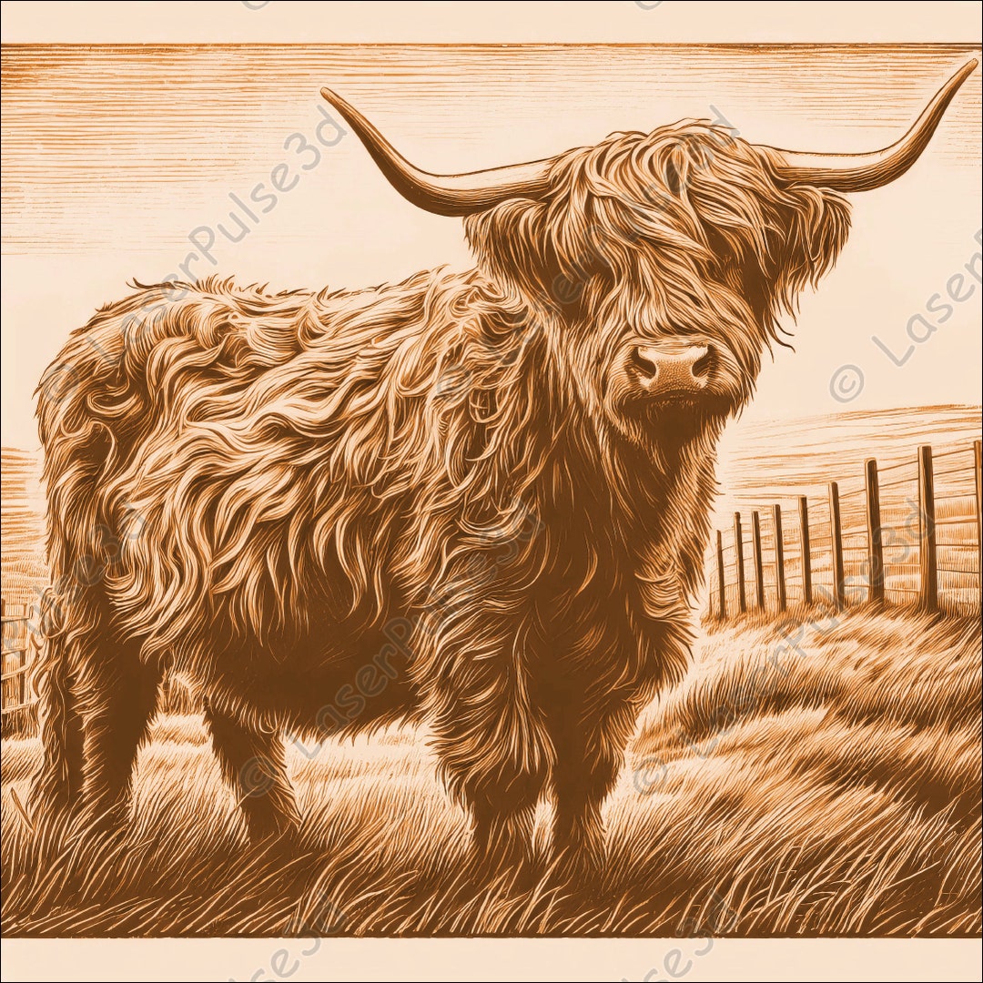 Highland Cow Laser Engrave Image | Laser Burn PNG File | 3D Laser Ready ...