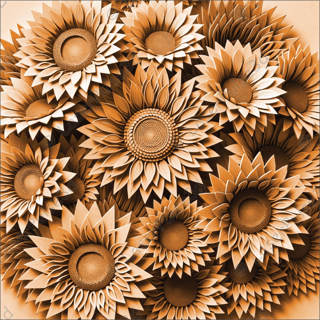 Sunflower Cluster Laser Engrave Image | Laser Burn PNG File | 3D Laser ...