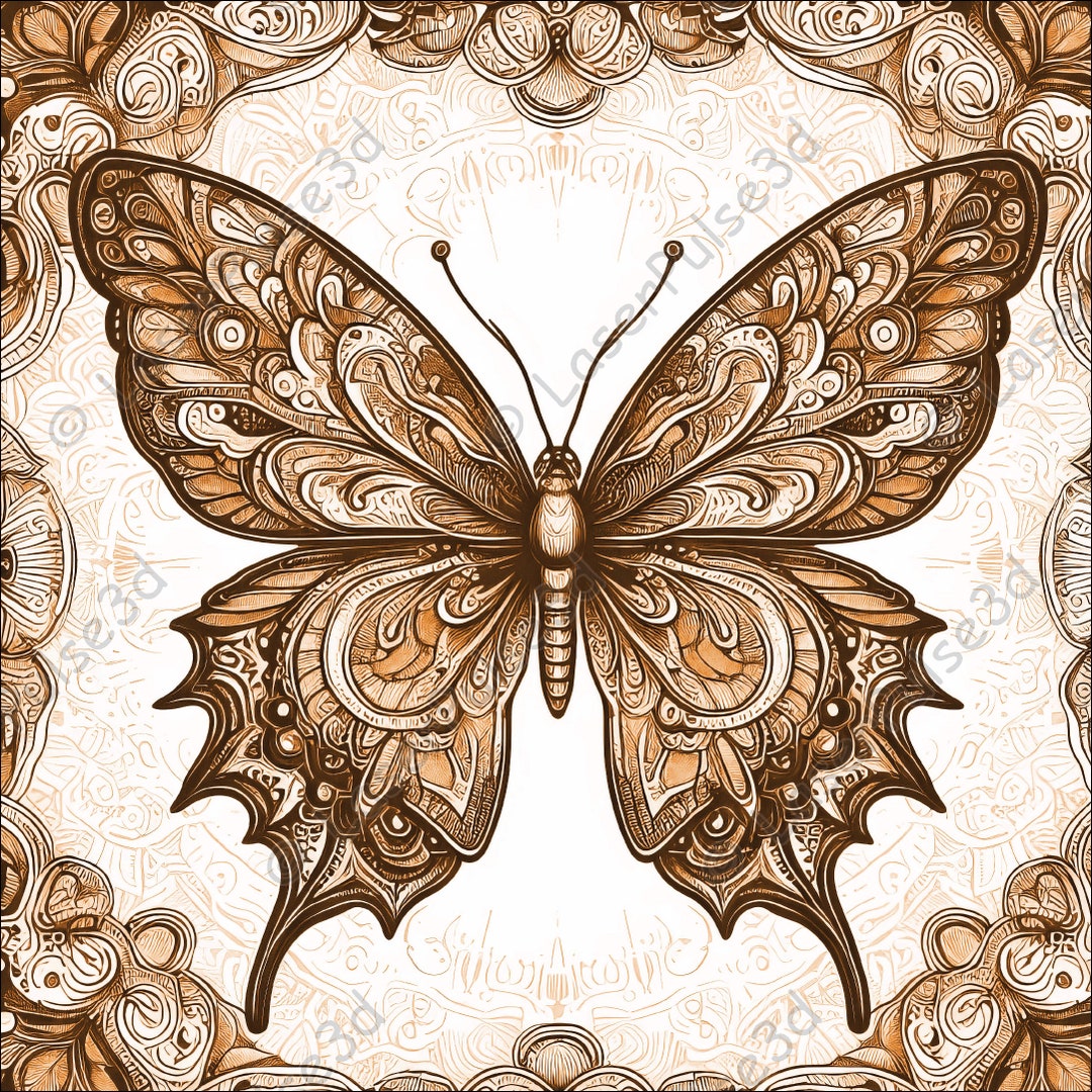 Intricate Butterfly Laser Engrave Image | Laser Burn PNG File | 3D ...