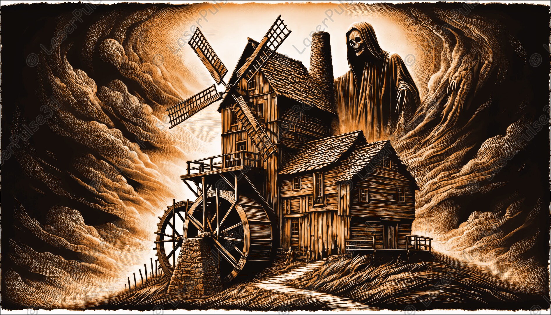 Haunted Old Mill Laser Engrave Image Laser Burn PNG File 3D Laser Ready ...