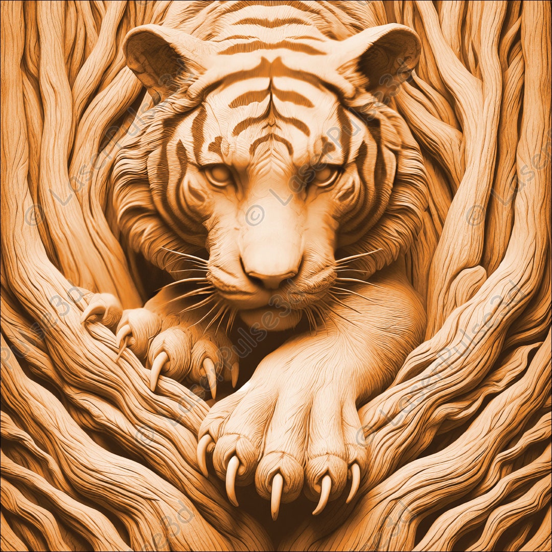 Preying Tiger Laser Engrave Image | Laser Burn PNG File | 3D Laser ...