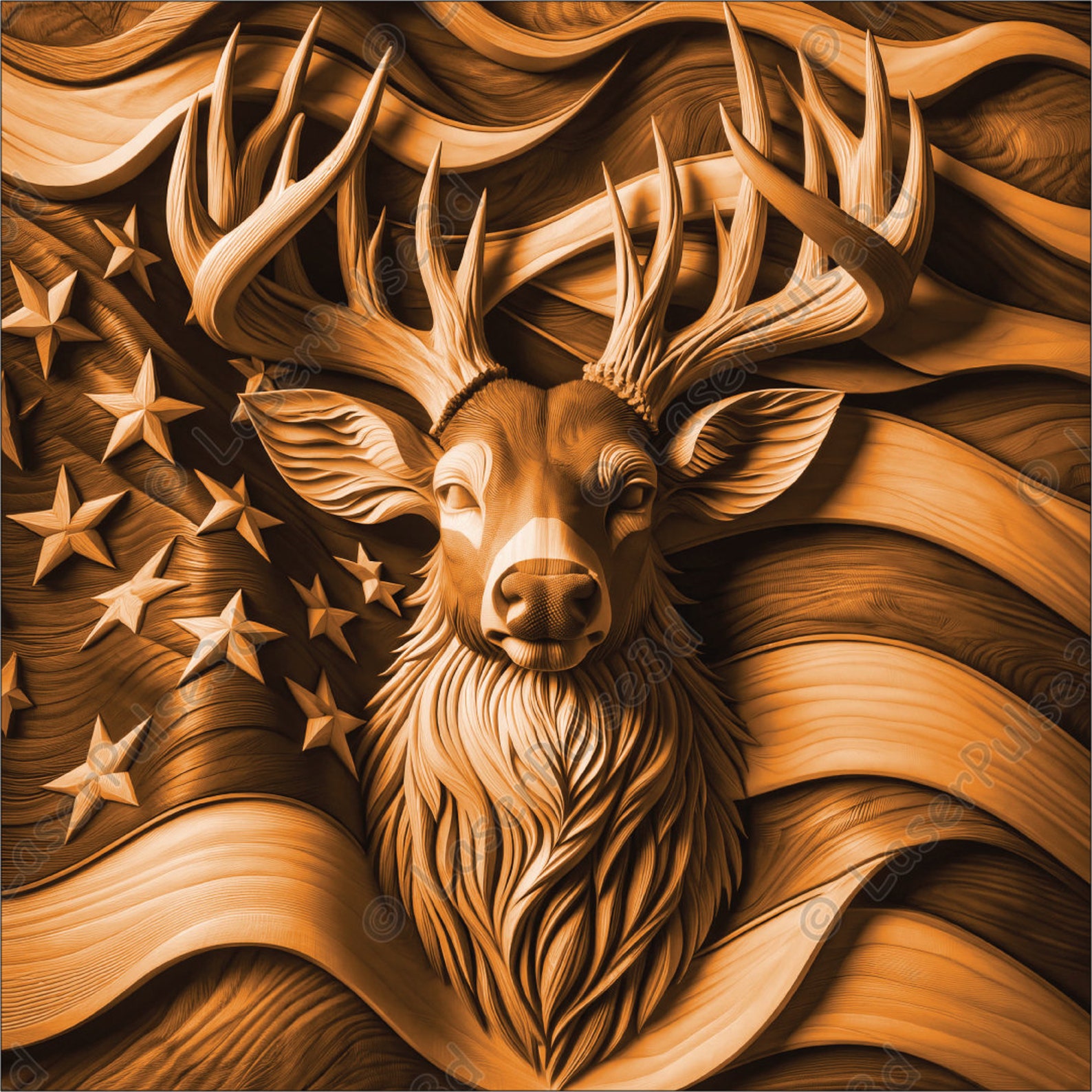 Deer American Flag Laser Engrave Image | Laser Burn PNG File | 3D Laser ...