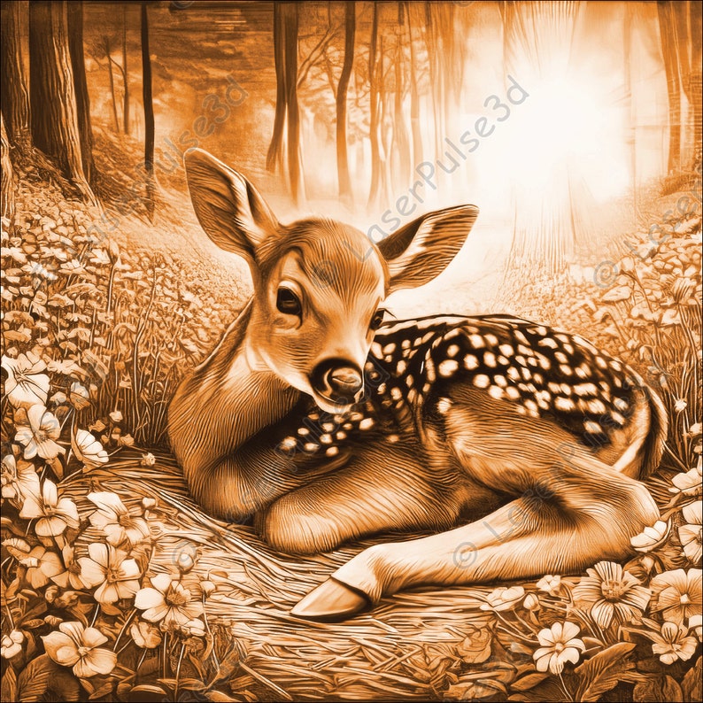 Newborn Fawn Laser Engrave Image | Laser Burn PNG File | 3D Laser Ready ...
