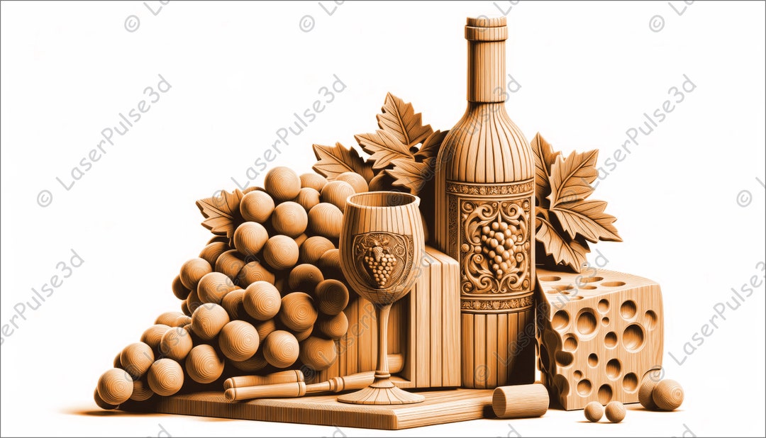 Wine and Cheese Laser Engrave Image | Laser Burn PNG File | 3D Laser ...