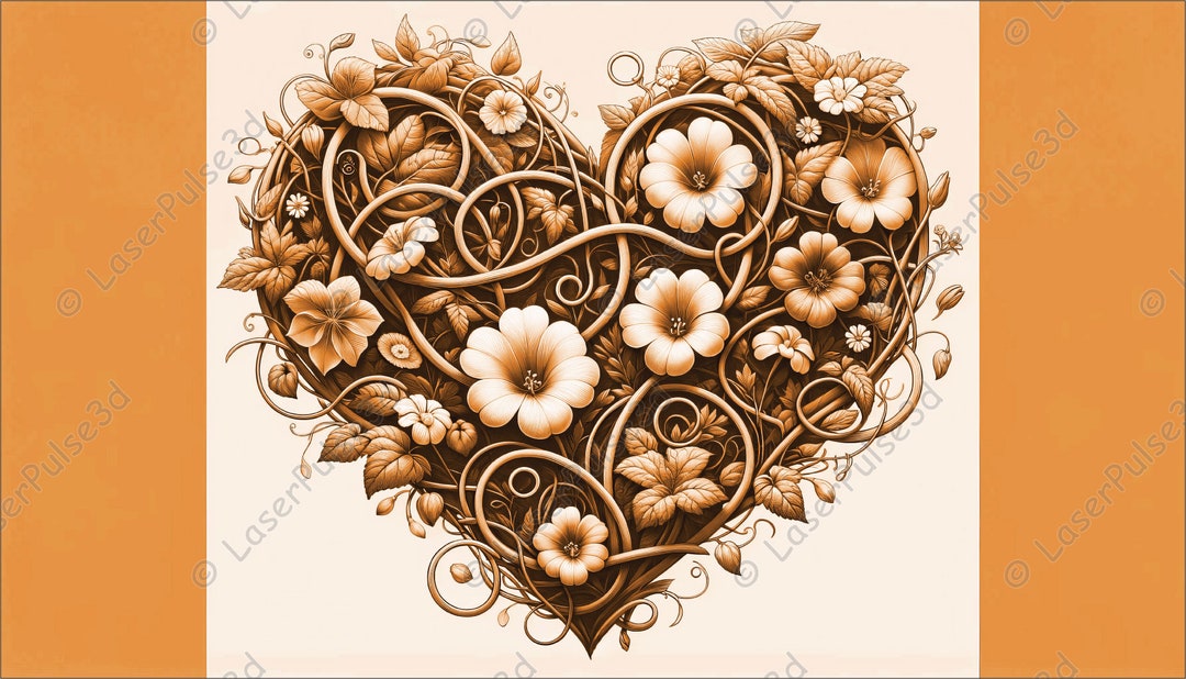 Heart Flower Valentines Laser Engrave Image | Laser Burn PNG File | 3D ...