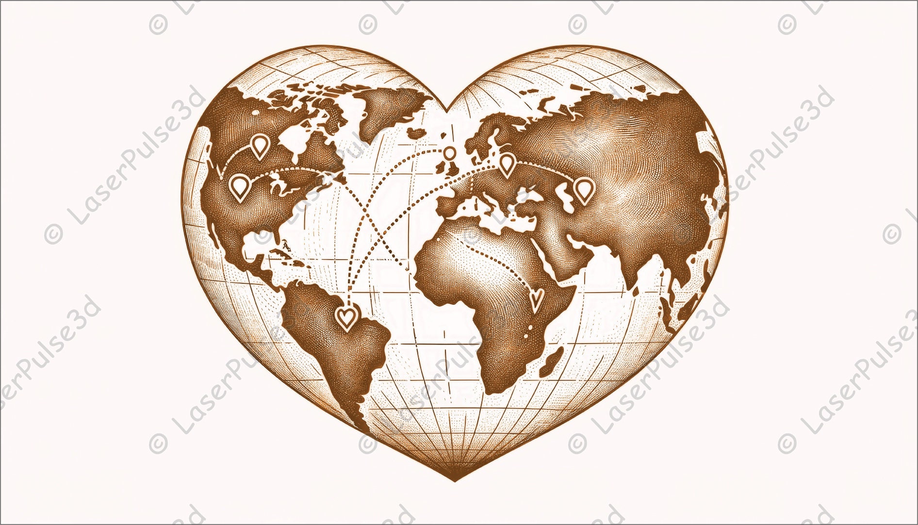 Heart Shaped World Map Valentines Laser Engrave Image | Laser Burn PNG ...