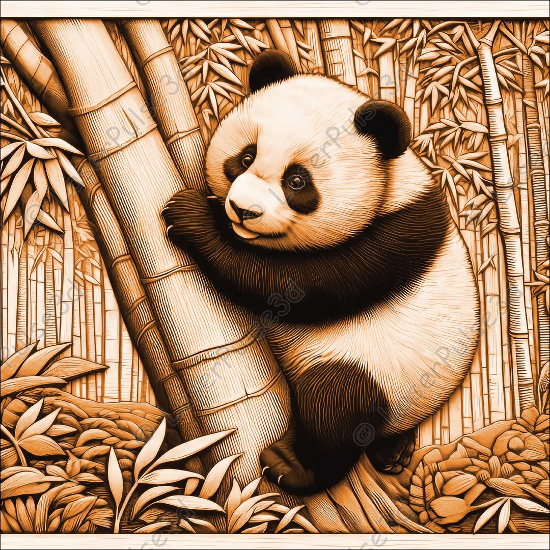 Baby Panda Bamboo Laser Engrave Image | Laser Burn PNG File | 3D Laser ...