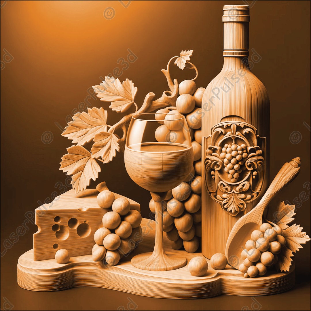 Wine and Cheese Laser Engrave Image | Laser Burn PNG File | 3D Laser ...