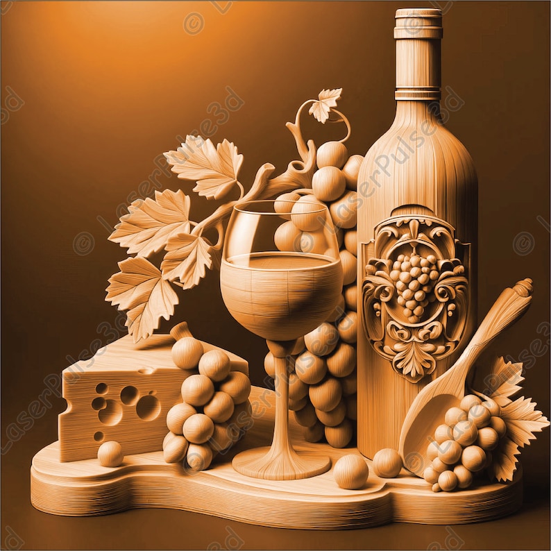 Wine and Cheese Laser Engrave Image | Laser Burn PNG File | 3D Laser ...